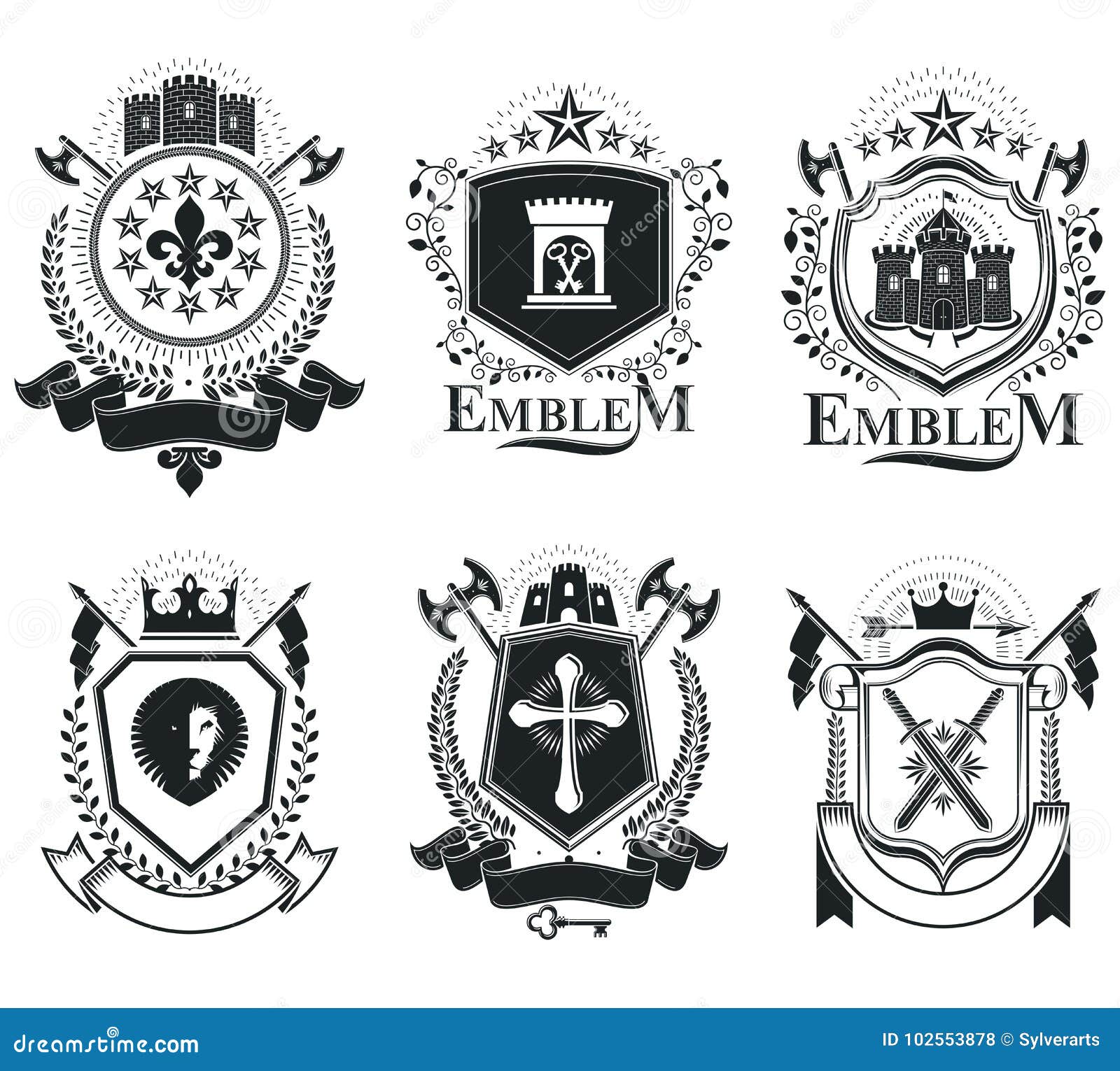 Old Style Heraldry, Heraldic Emblems, Vector Illustrations. Coat Stock ...