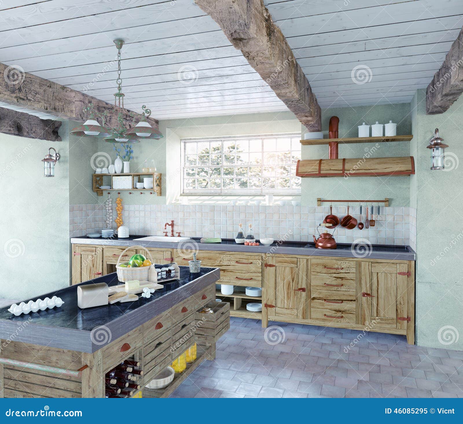 Old-style kitchen stock illustration. Illustration of building - 46085295