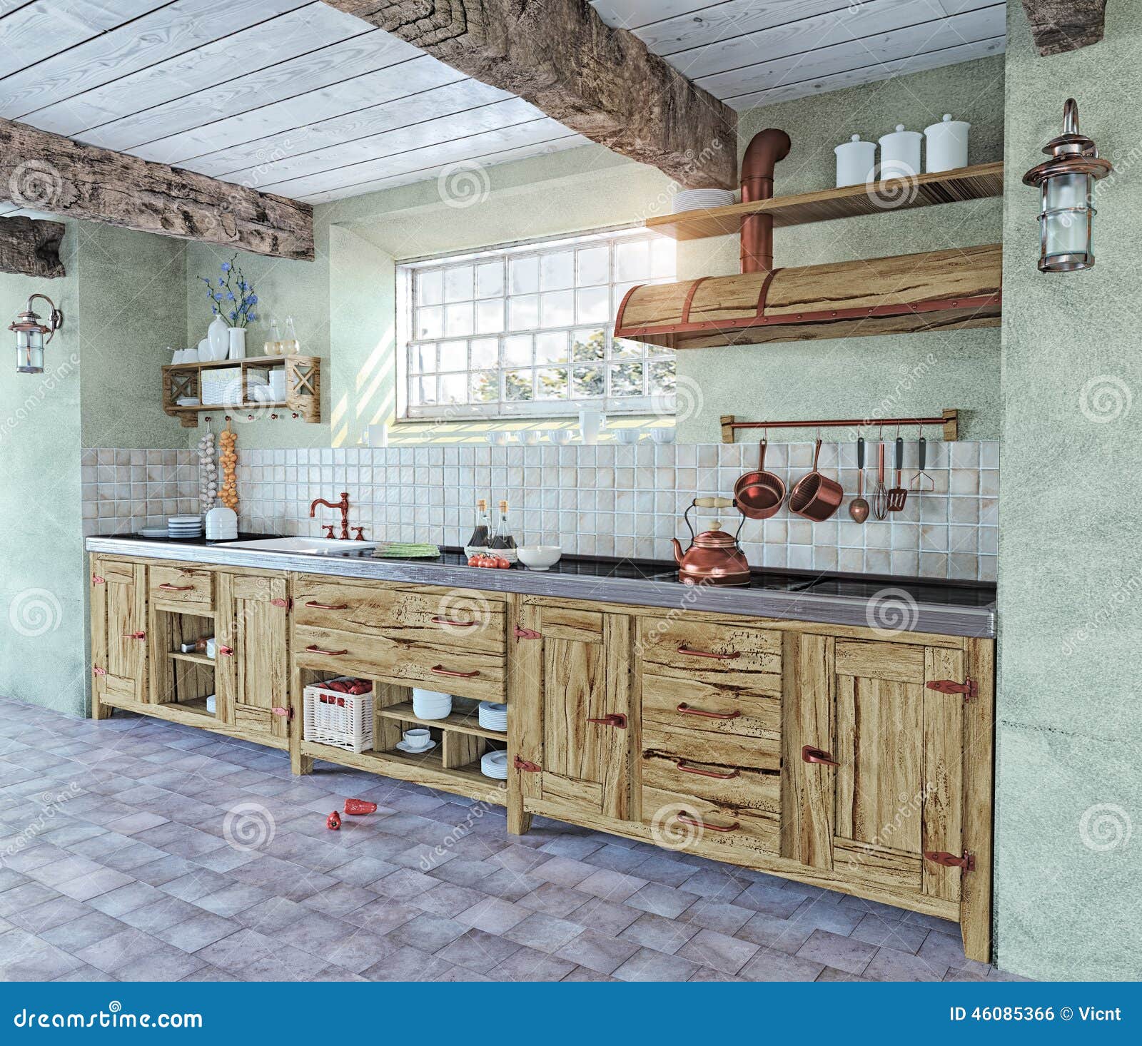 Old-style kitchen interior stock illustration. Illustration of royal ...