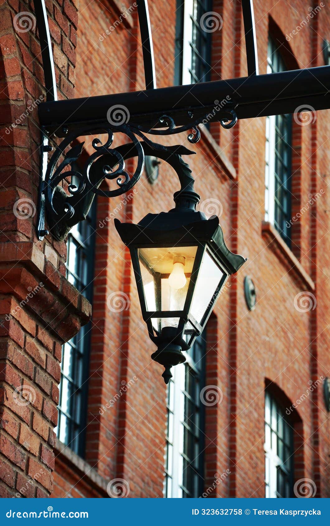 Old Style Lantern on Red Brick Building Stock Photo - Image of 19th ...
