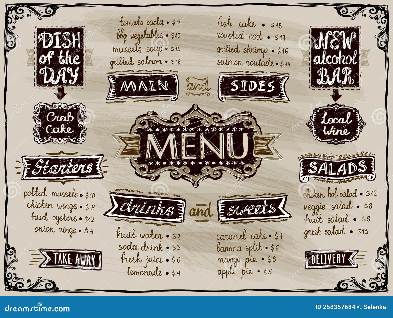 Old Style Menu List Board Design Stock Vector - Illustration of lunch ...
