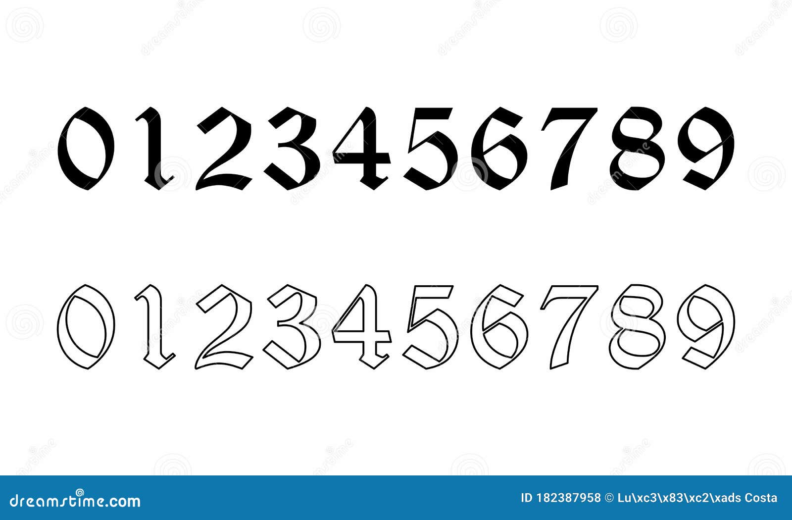 Old style numbers set stock illustration. Illustration of alphabet ...