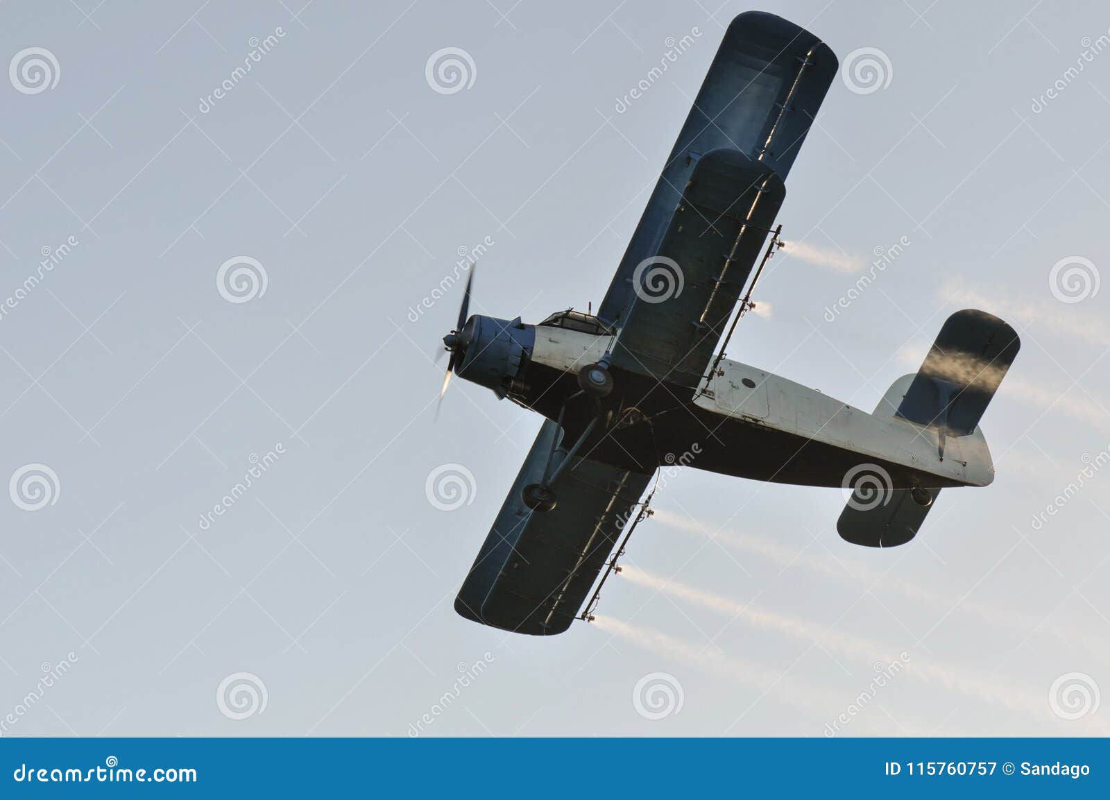 Old Plane Flying and Spraying the Crops Stock Image - Image of ground ...