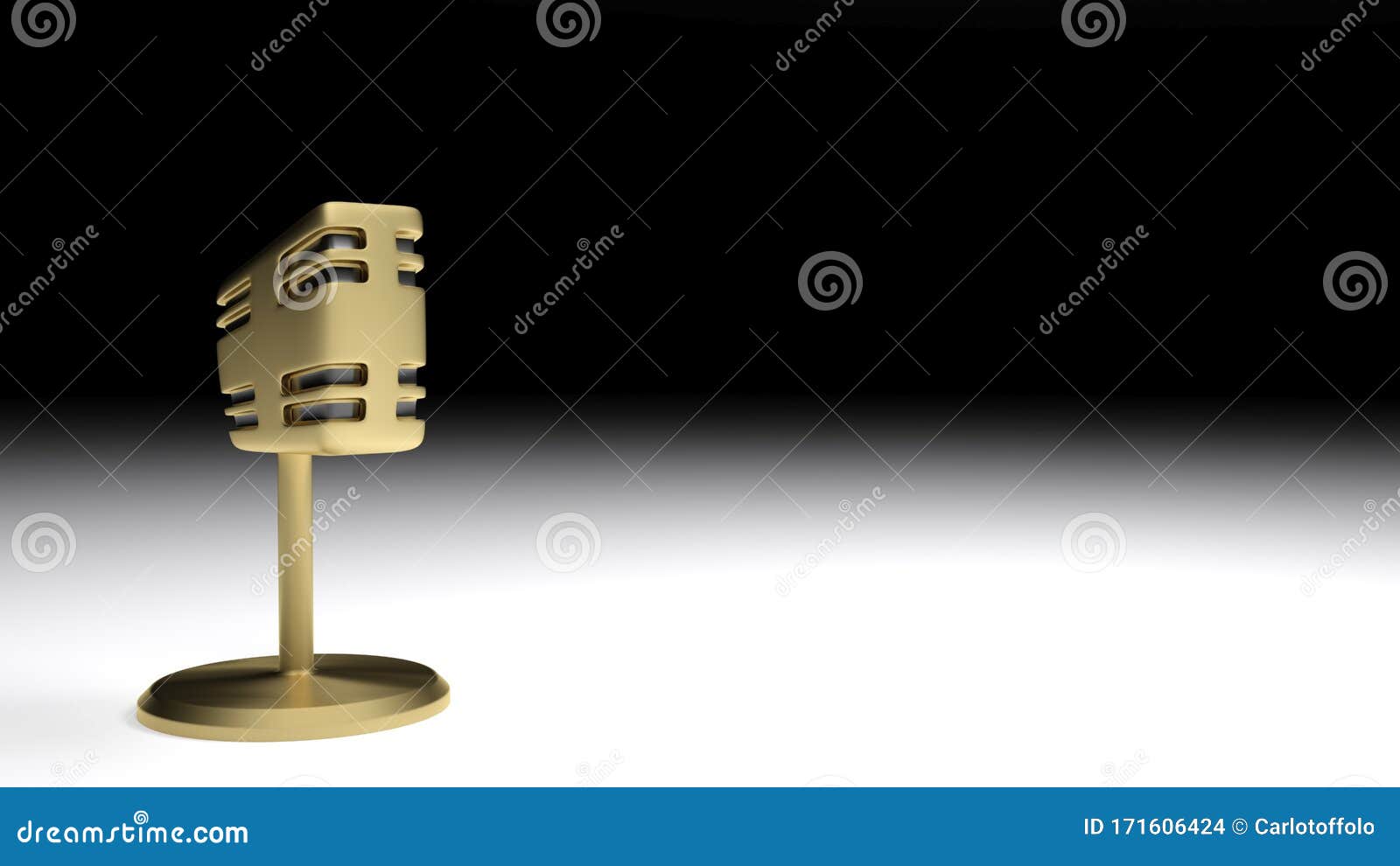 Old Style Satin Metal Brass Microphone on a White Surface, on Black ...