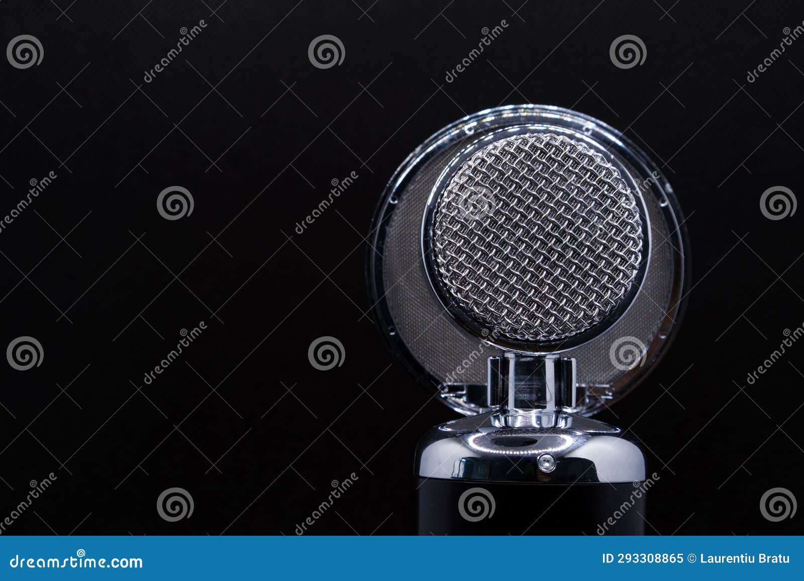 Old Style Silver Microphone with Black Background Stock Image - Image ...