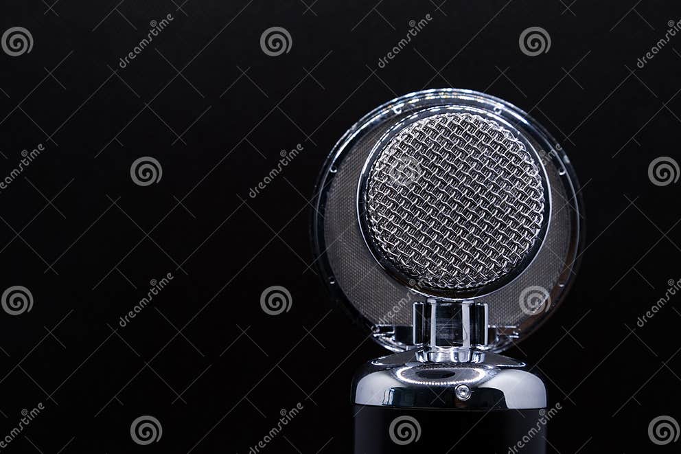 Old Style Silver Microphone with Black Background Stock Image - Image ...