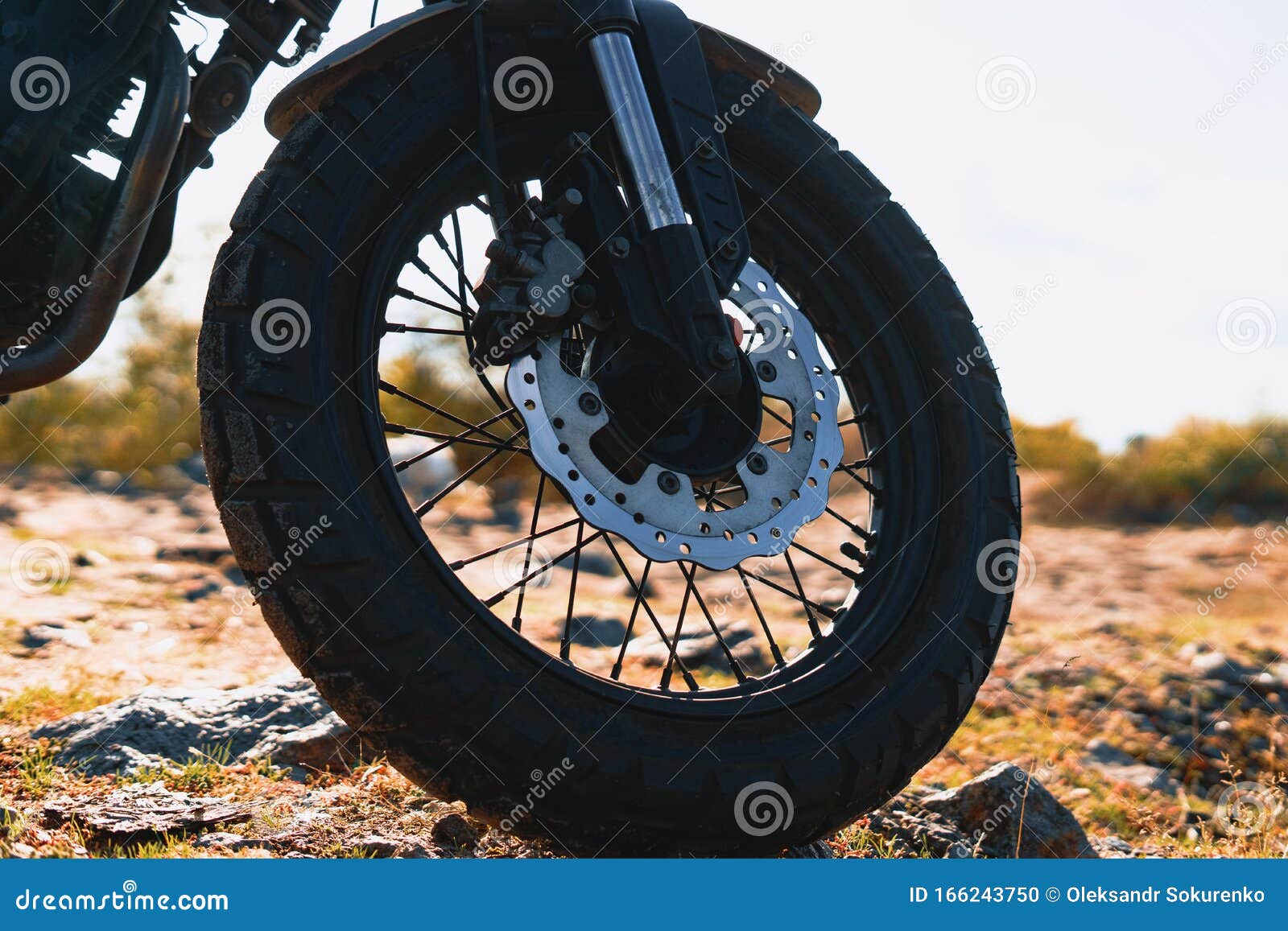 Old Style Spoked Motorcycle Wheel Stock Photo - Image of countryside ...