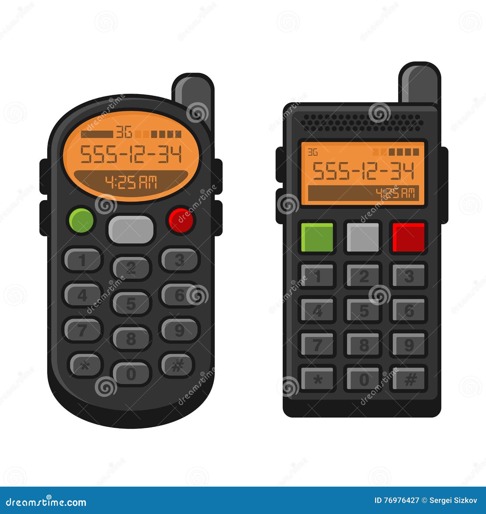 Old Style Vintage Mobile Phone Set. Telephone with Buttons Stock Vector ...