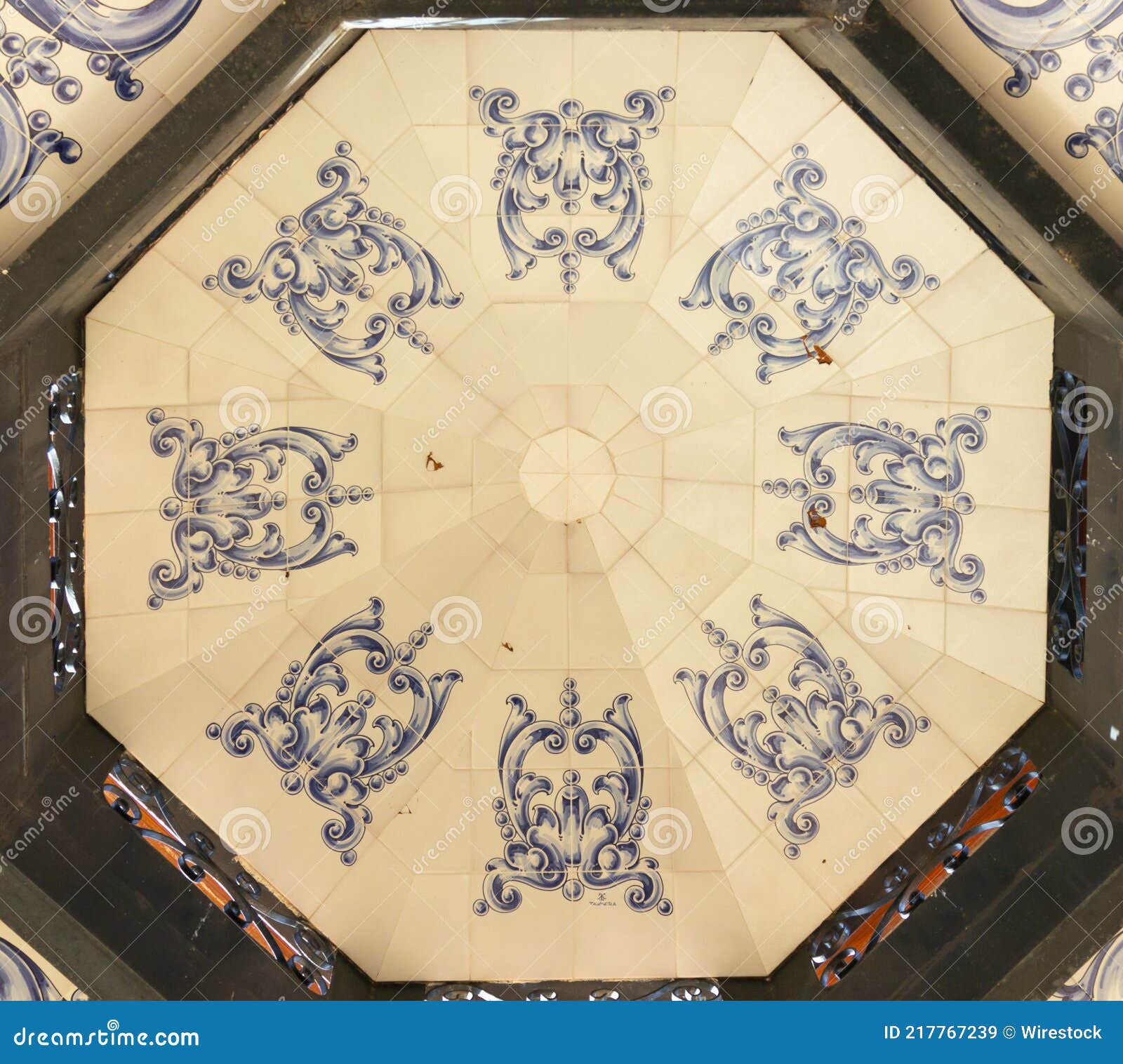 Old-style White Hexagonal Ceiling with Blue Patterns Stock Image ...