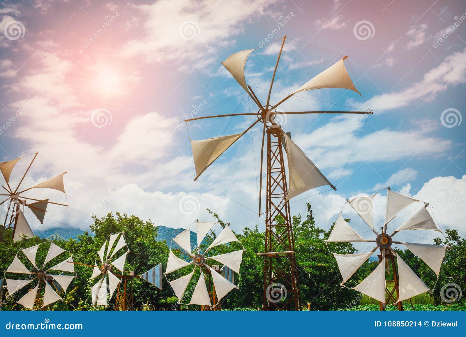 Old-style Windmills on Lasithi Plateau. Crete Stock Photo - Image of ...