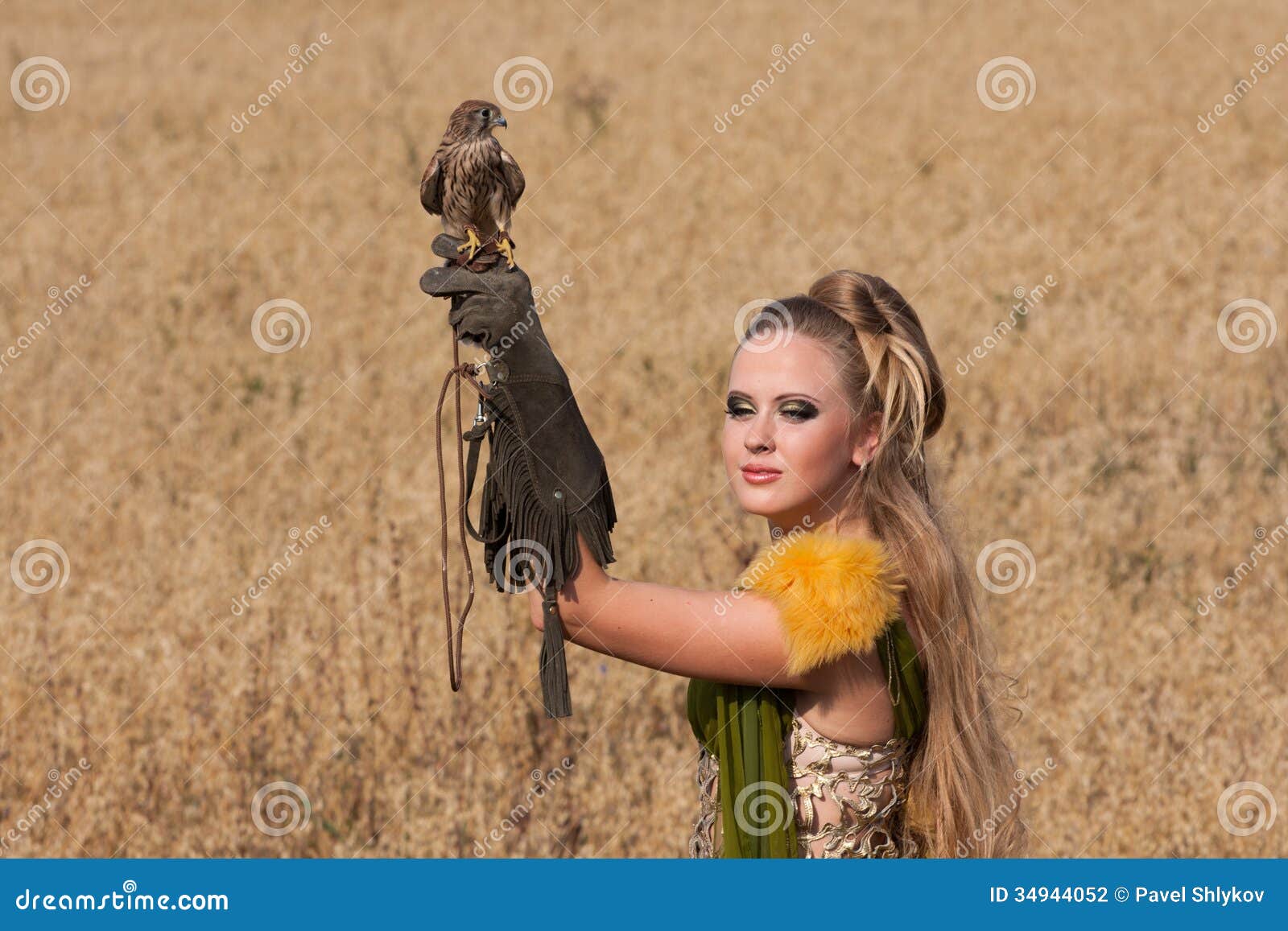 Old Style Woman with Hawk on Hand Stock Photo - Image of beak, majestic ...