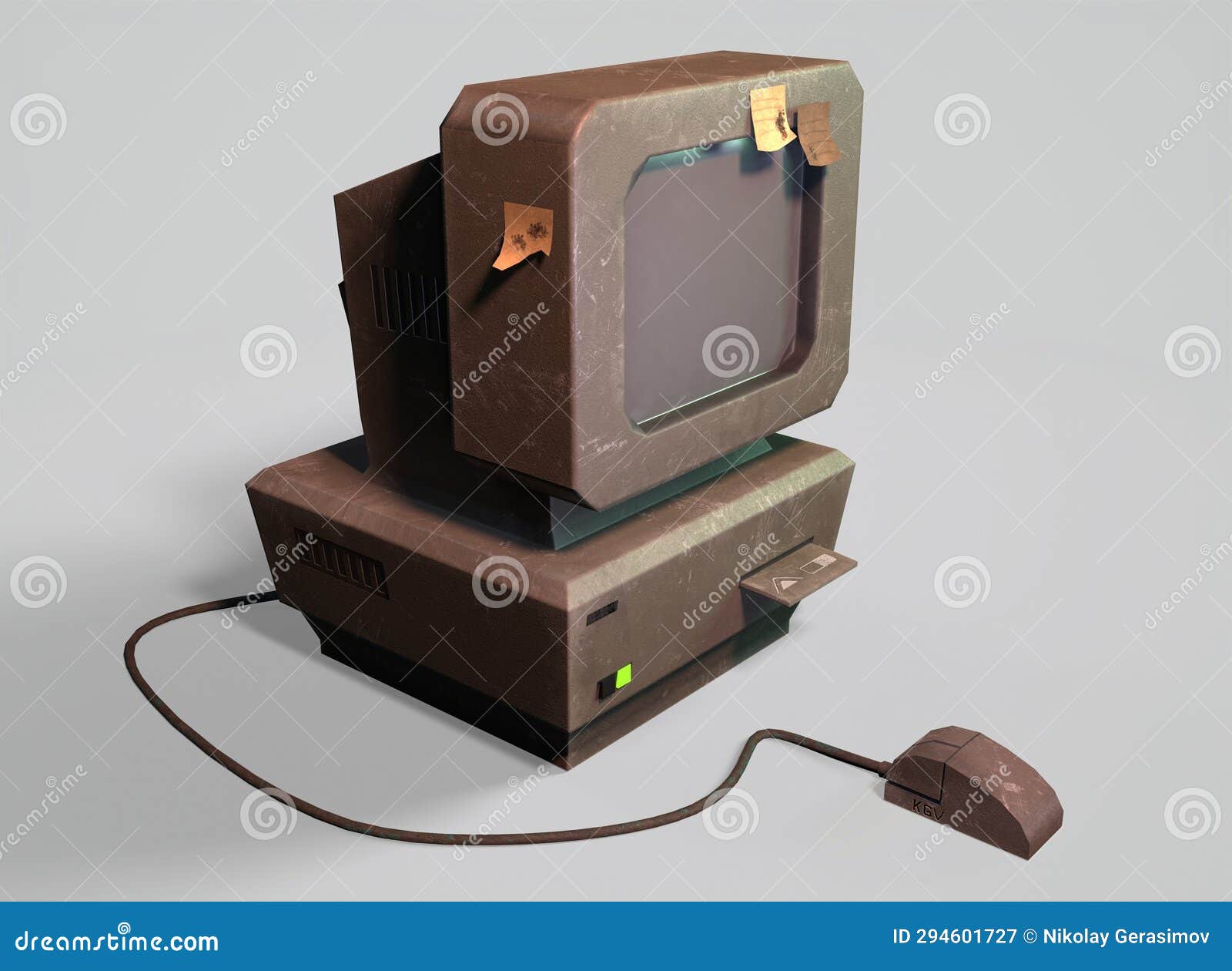 An Old Stylized Computer on a Gray Background 3d-rendering Stock ...