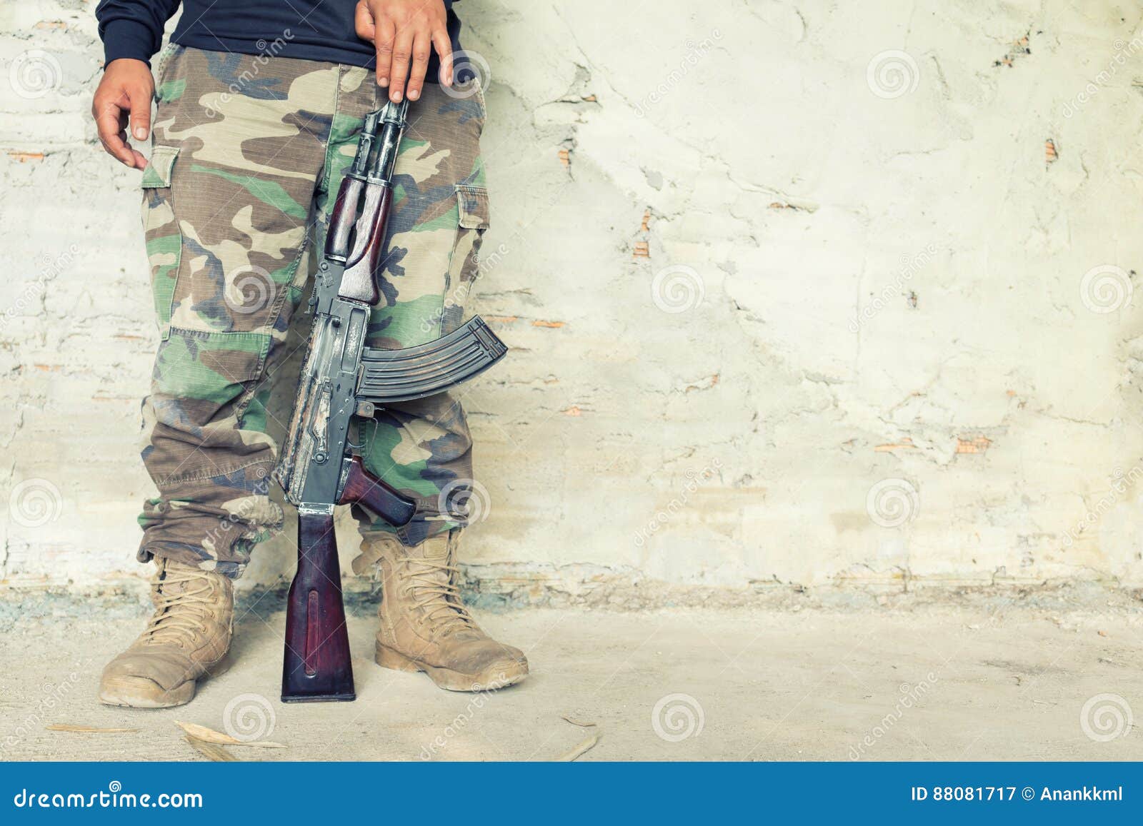 Submachine Gun Kalashnikov AK-47 Against The Wall Stock Photo ...