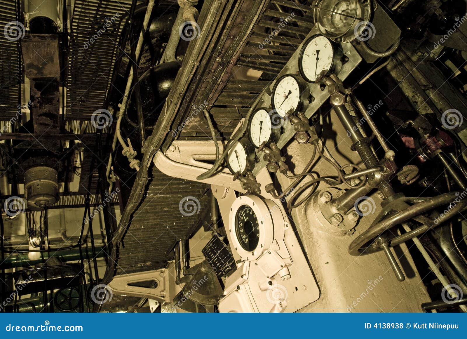 Old submarine interior stock photo. Image of clock, pipes - 4138938