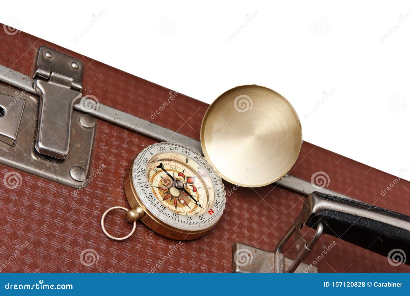 Old suitcase and compass stock photo. Image of oldfashioned - 157120828