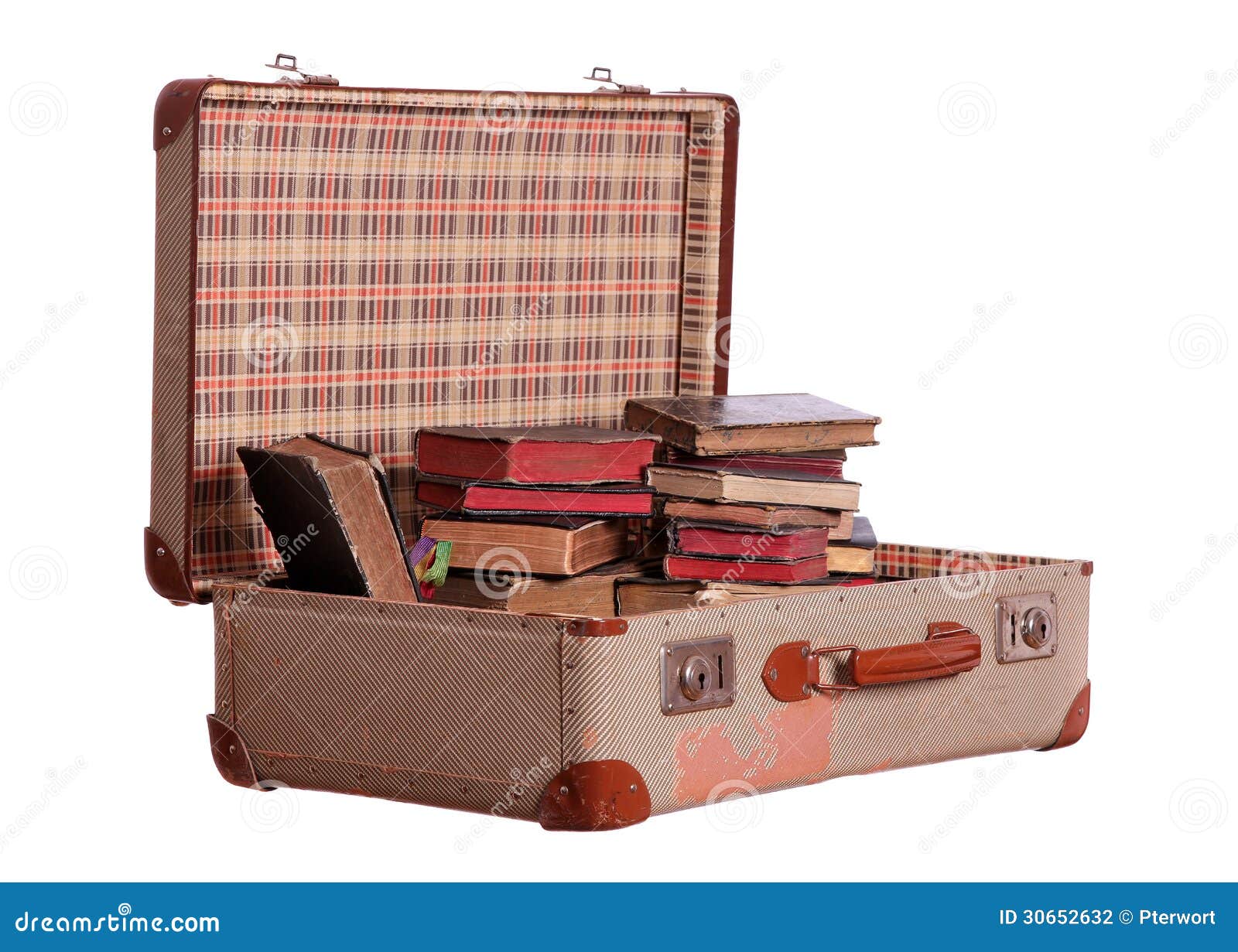 Old Suitcase Stuffed with Old Books Stock Photo - Image of closeup ...
