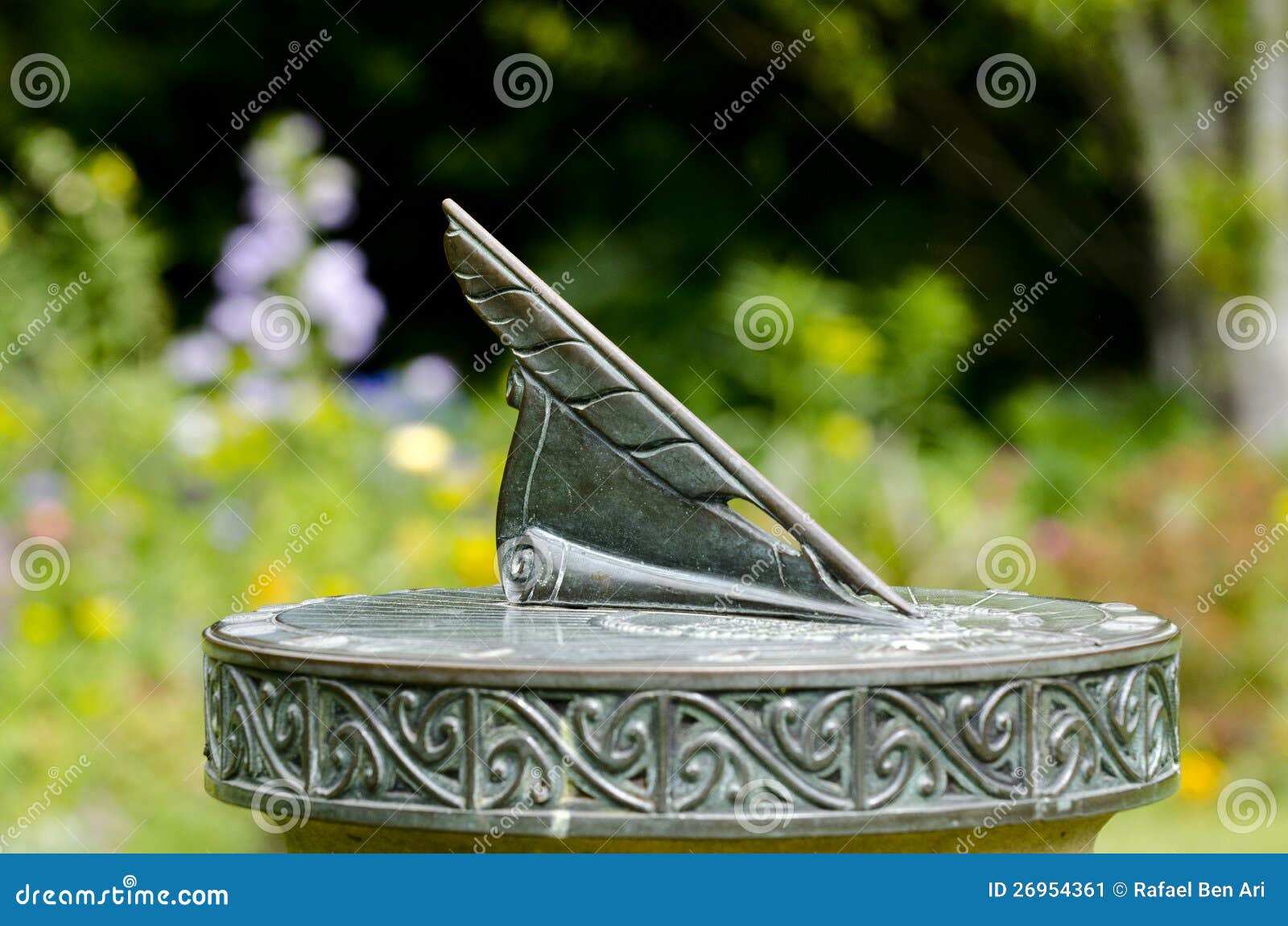 Old Sun Clock in a Flowering Garden Stock Image - Image of century ...