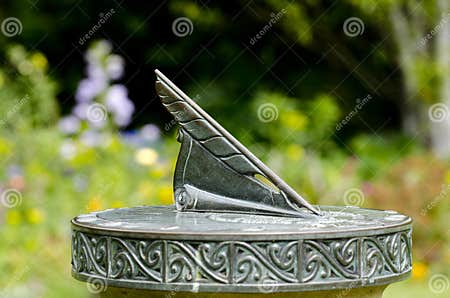 Old Sun Clock in a Flowering Garden Stock Image - Image of century ...