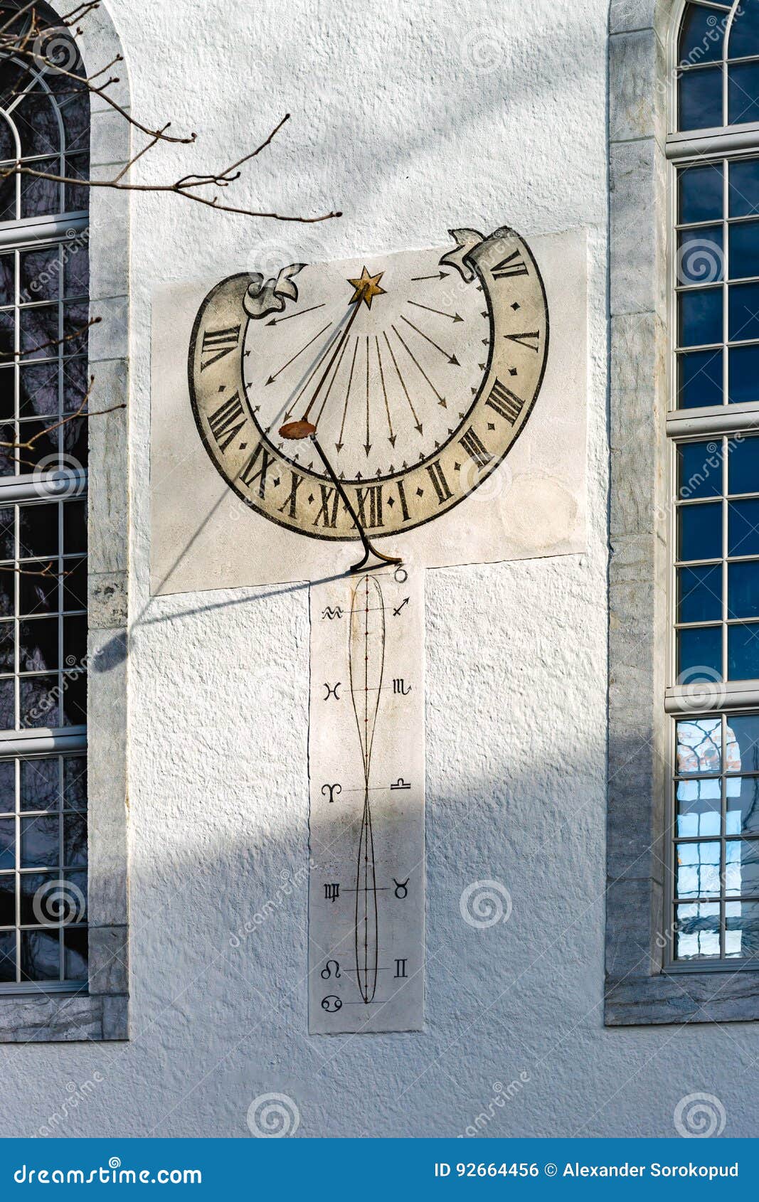Old Sun Clock on the Wall of Church Stock Photo - Image of symbol ...