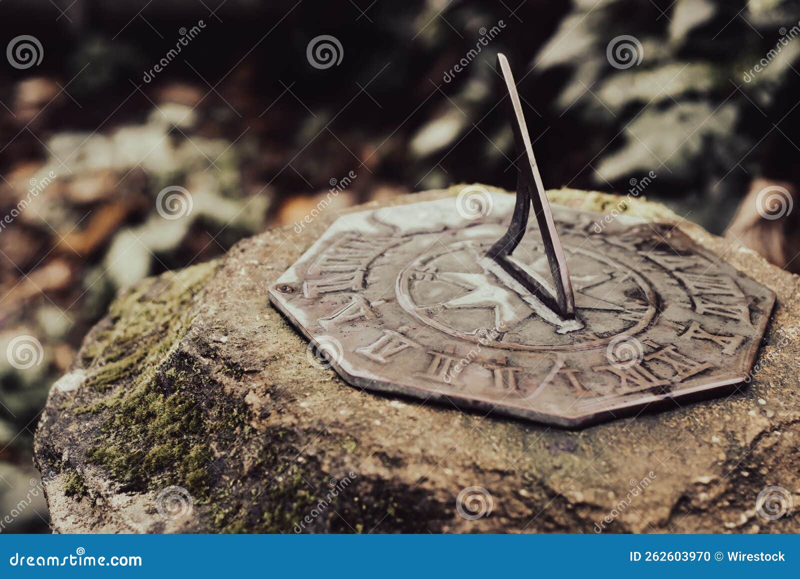 Old Sundial Set into a Mossy Stone Stock Photo - Image of vintage ...