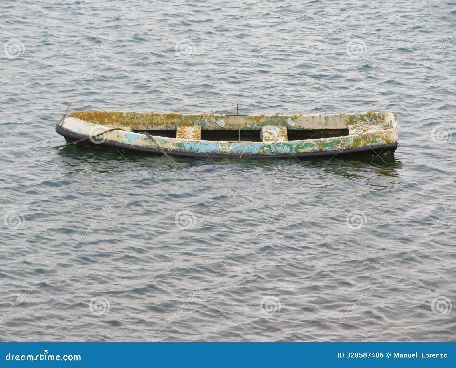 Old Sunken Boat Deteriorated Abandoned Wooden Float Stock Photo - Image ...