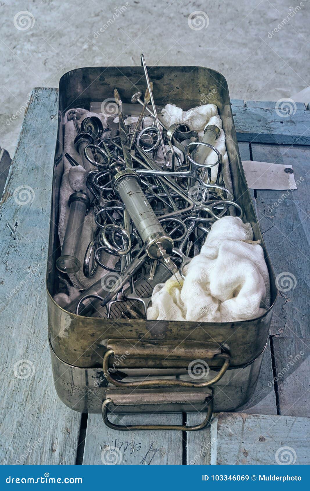 Old Surgical Instruments and Tools in Metal Box Stock Image - Image of ...