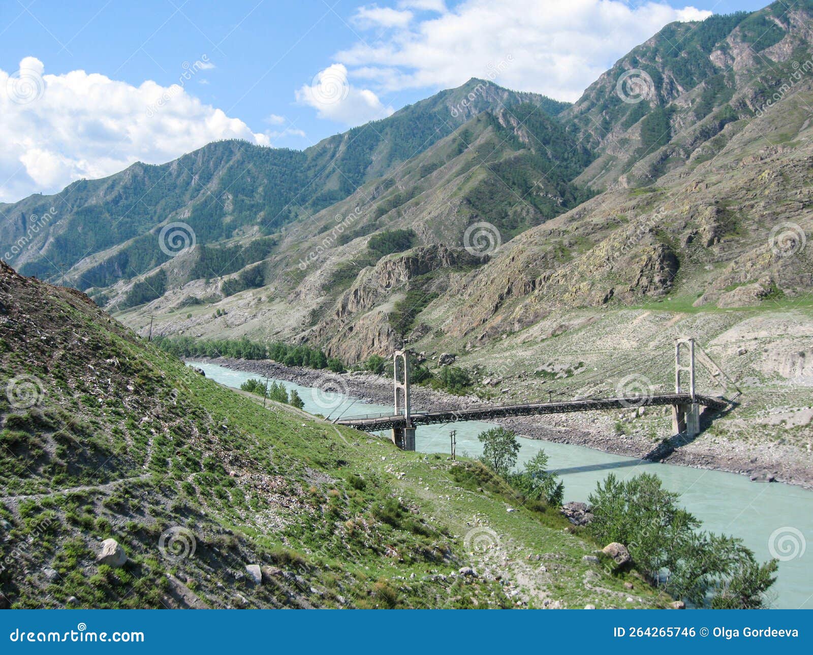 Old Suspension Bridge Over a Mountain River Stock Photo - Image of ...