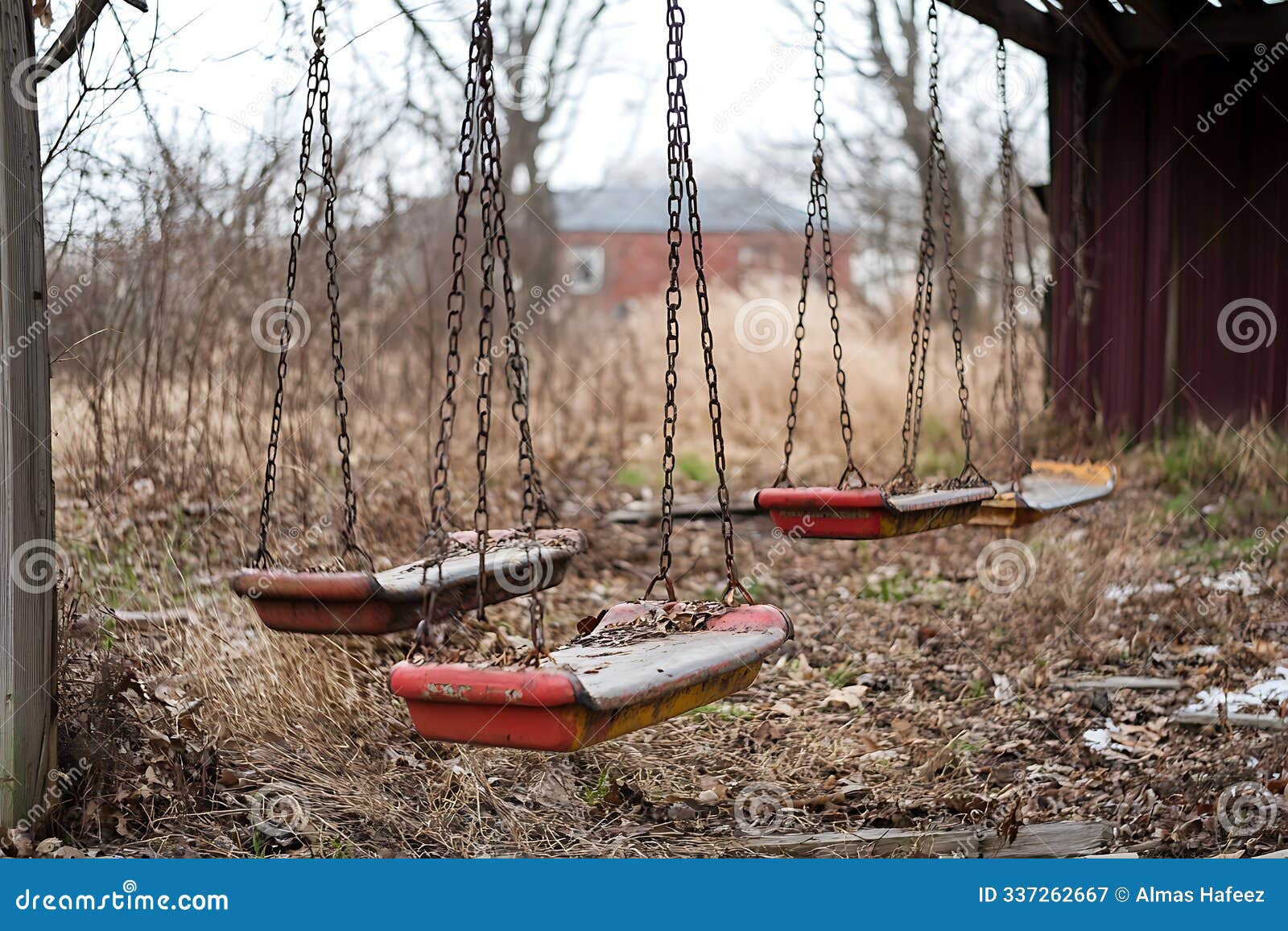 Old Swing for Kids in a Jungle Horror Scene Stock Illustration ...