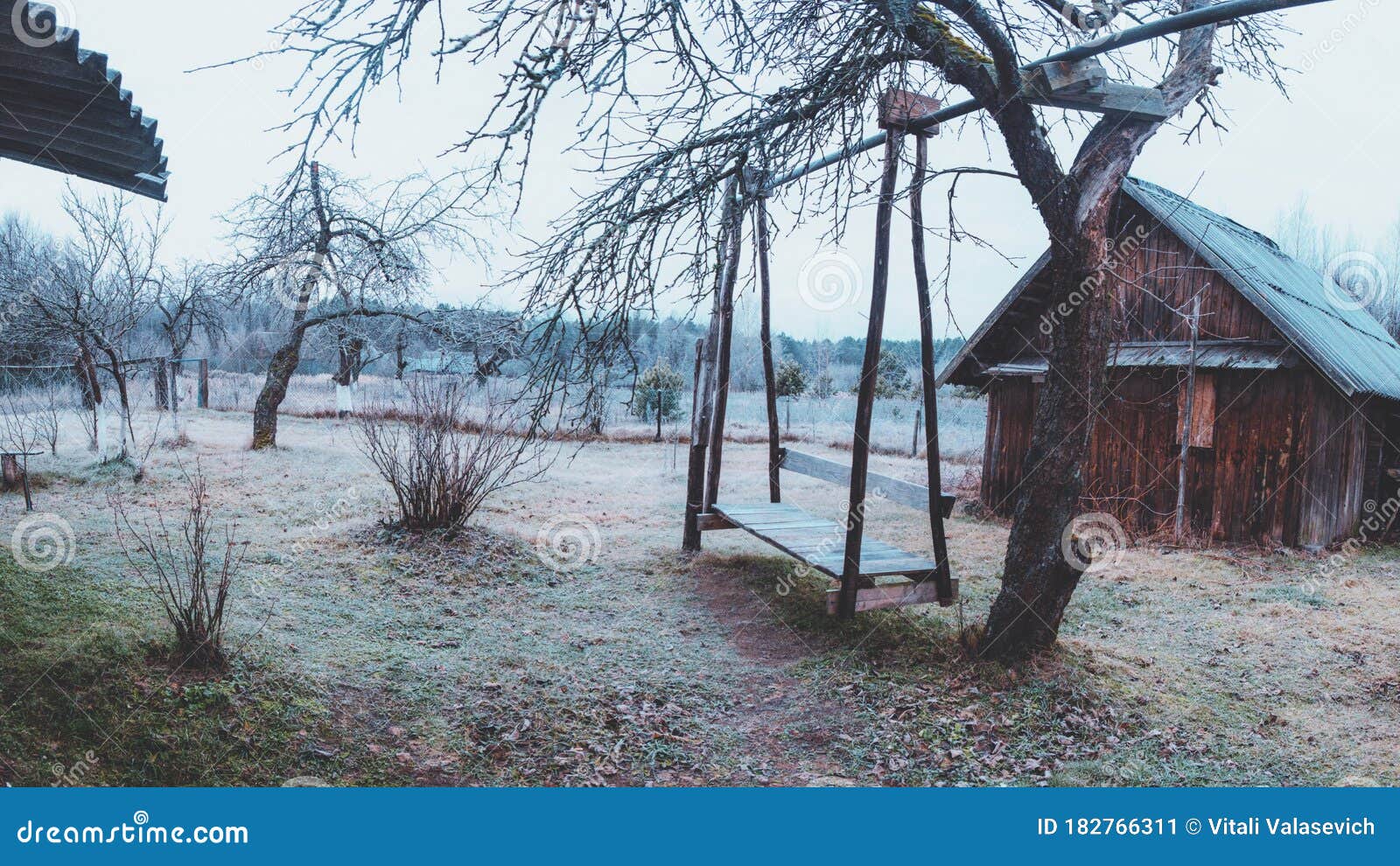 Old Swing in a Rustic Garden. Sad Autumn Mood Stock Image - Image of ...