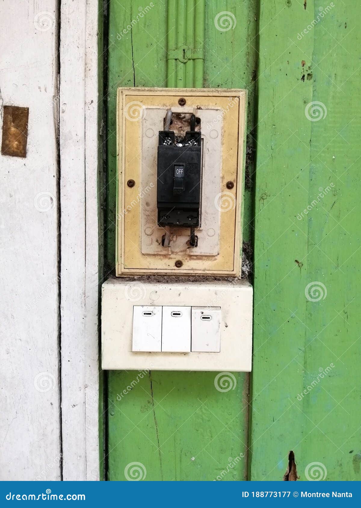 Old Switch on-off the Lamp and Old Cut-out or Circuit Breaker. Stock ...