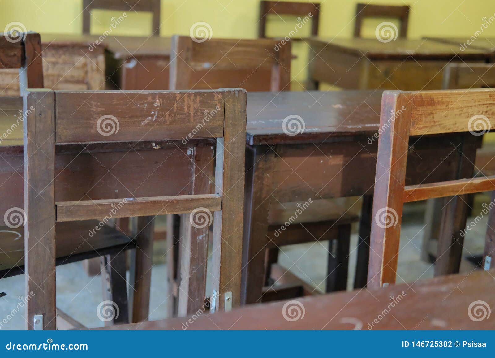Old Table & Chair in Classroom. Back To School Stock Photo - Image of ...