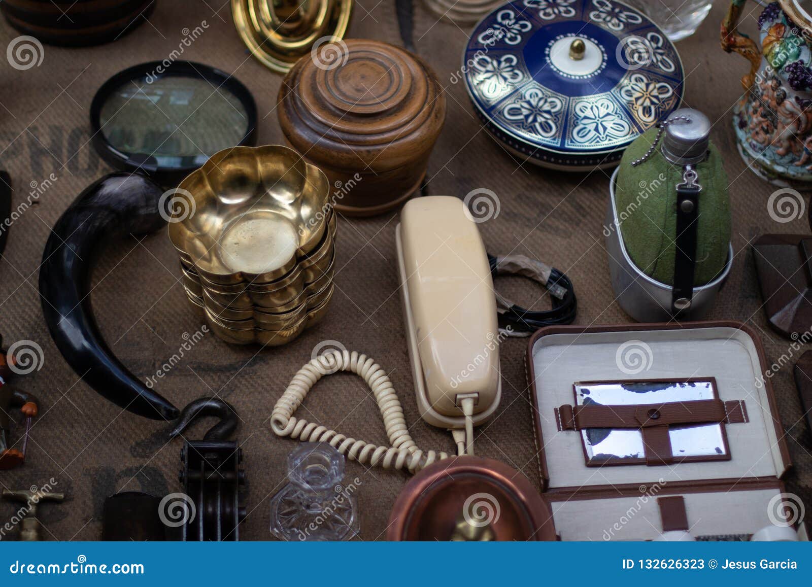 Old Table with Different Antiques Stock Image - Image of outdoor ...
