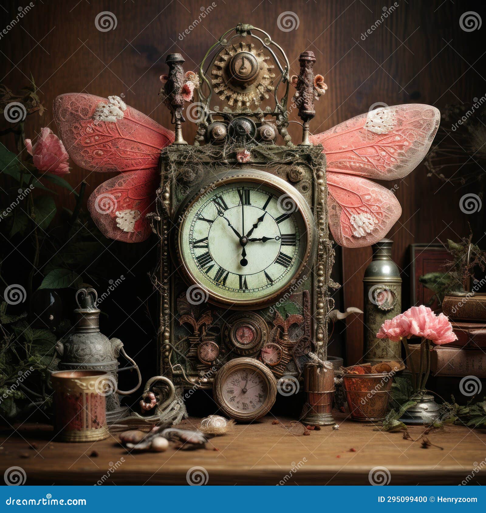 An Old Table with Retro Clocks Stock Illustration - Illustration of ...