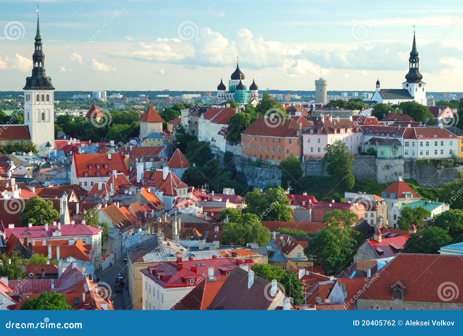 Tallinn Panorama Moon On Night Sky On Horizon Old Town ,Sea Gold Sunset ...