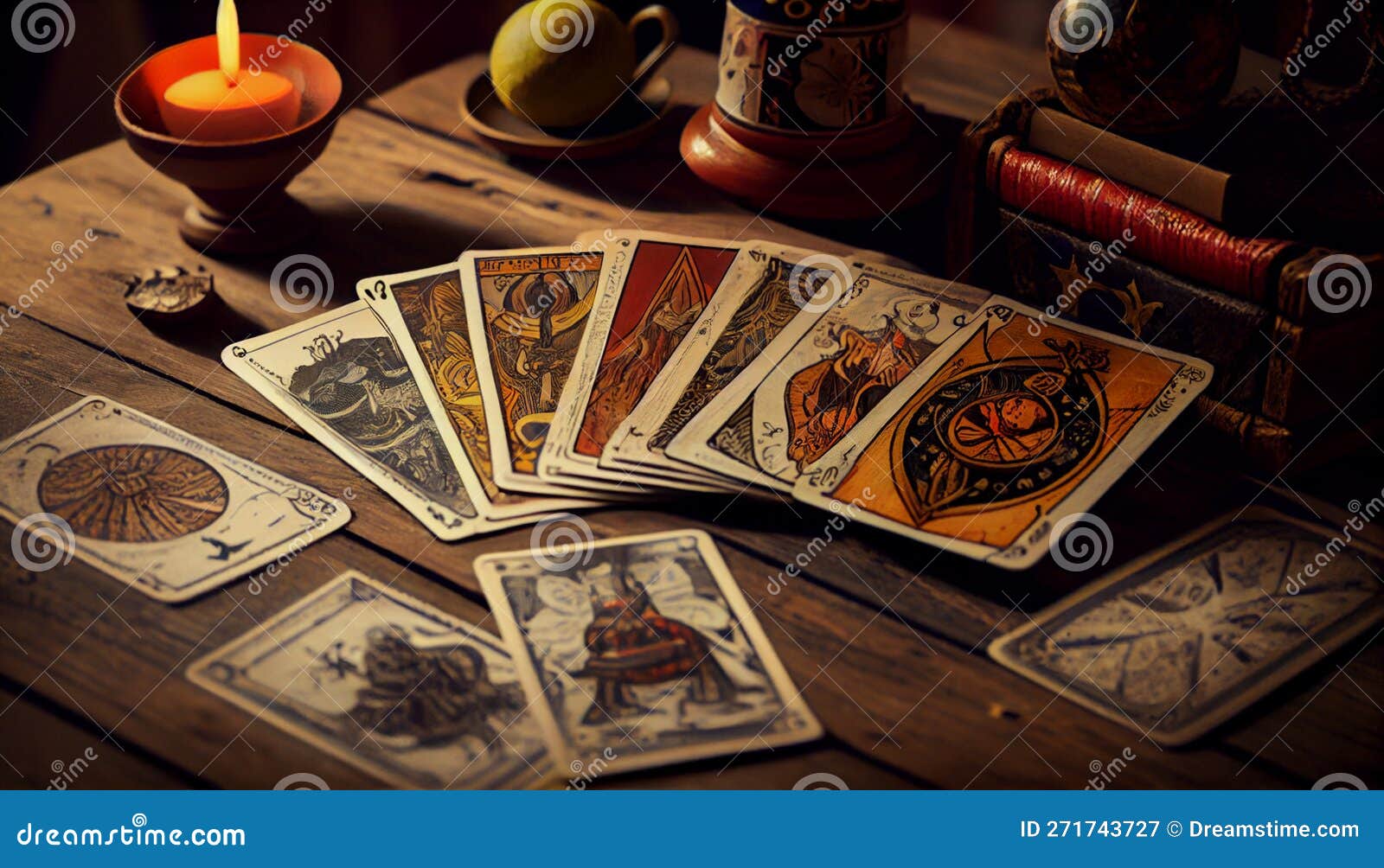 Old tarot card on table stock illustration. Illustration of tarot ...