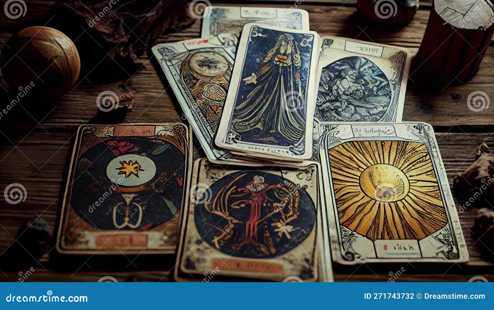 Old tarot card on table stock illustration. Illustration of teller ...