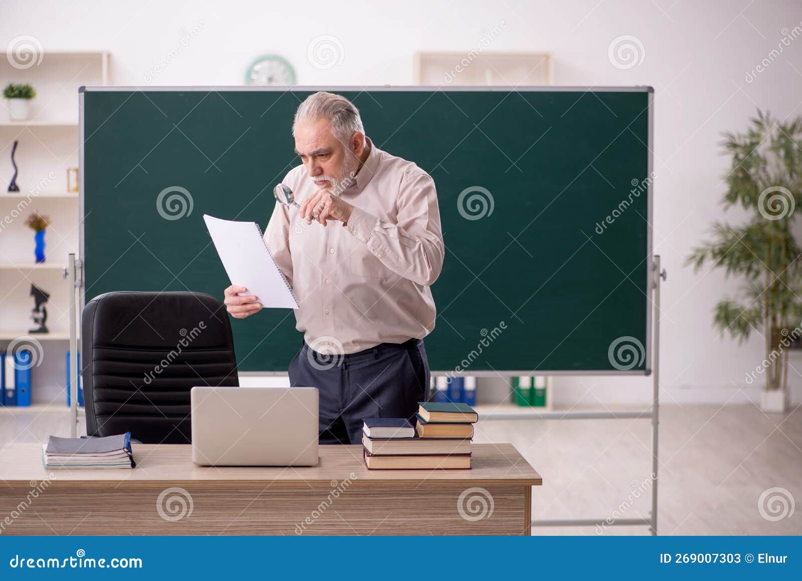 Old Male Teacher in the Classroom Stock Image - Image of learning ...