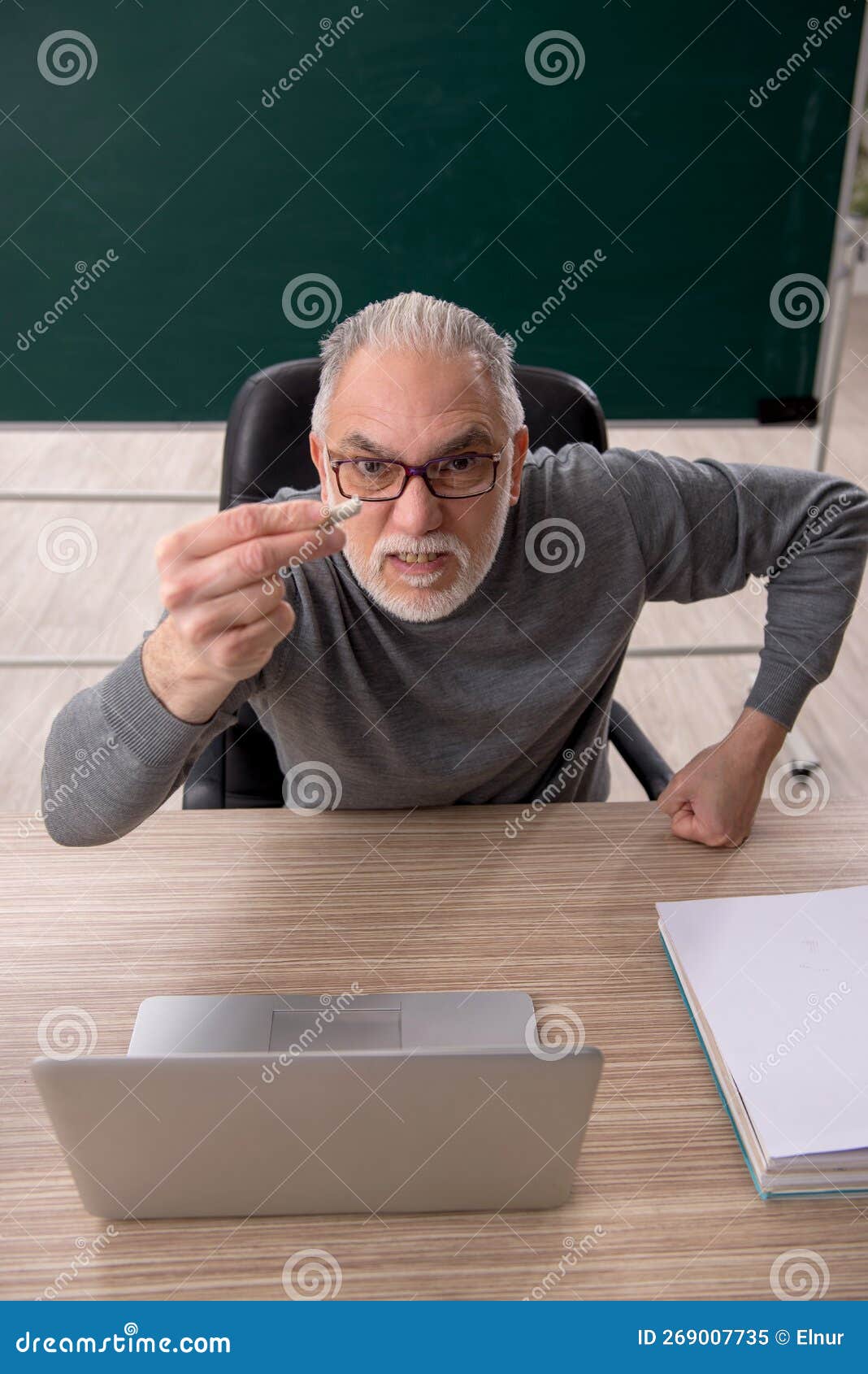 Old Male Teacher in the Classroom Stock Image - Image of computer ...