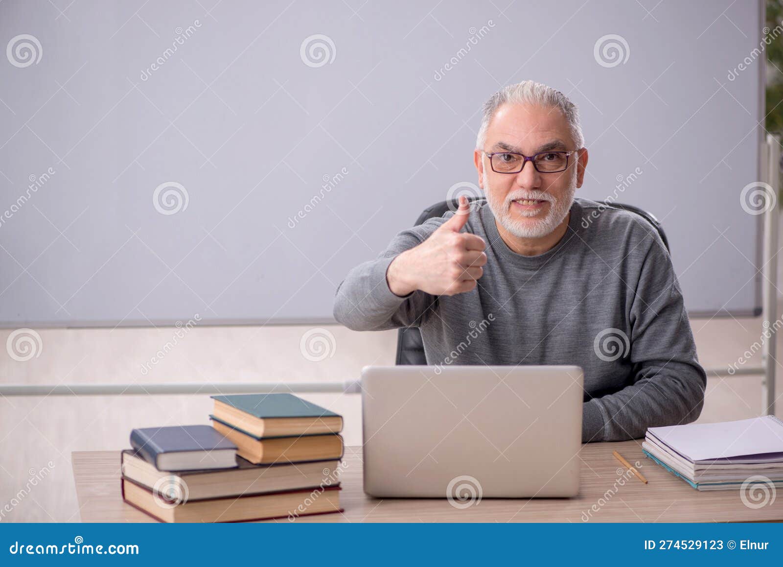 Old Male Teacher in the Classroom Stock Image - Image of college, class ...