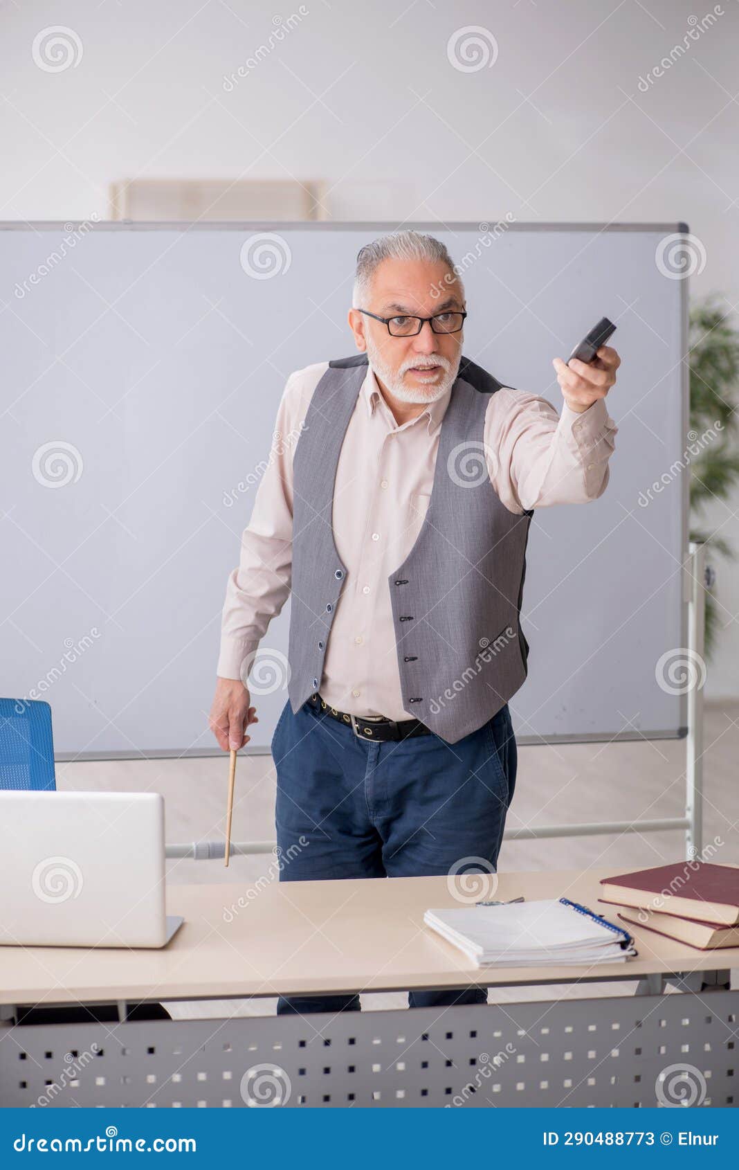 Old Male Teacher in the Classroom Stock Image - Image of lecture ...