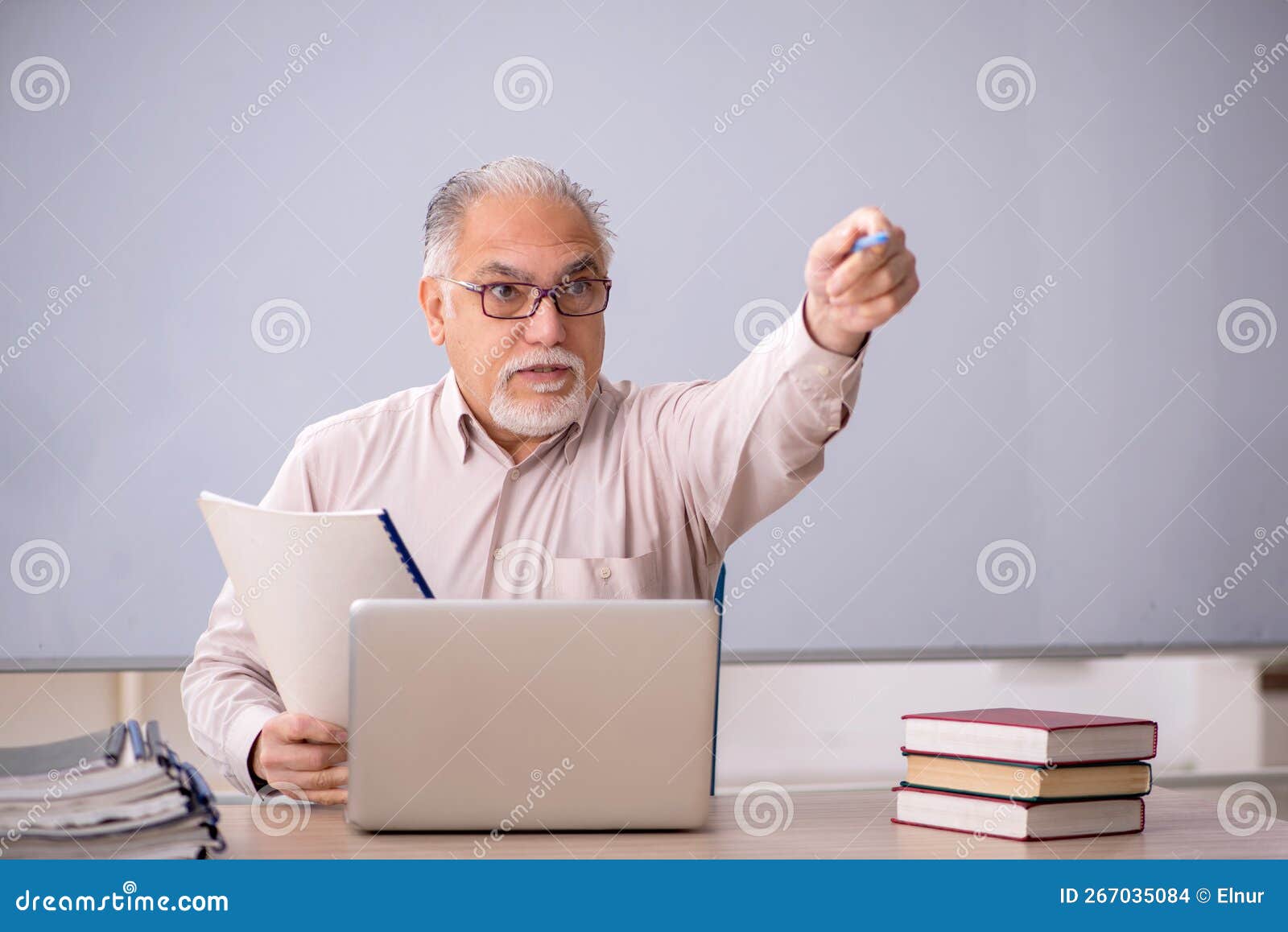 Old Male Teacher in Front of Whiteboard Stock Photo - Image of note ...