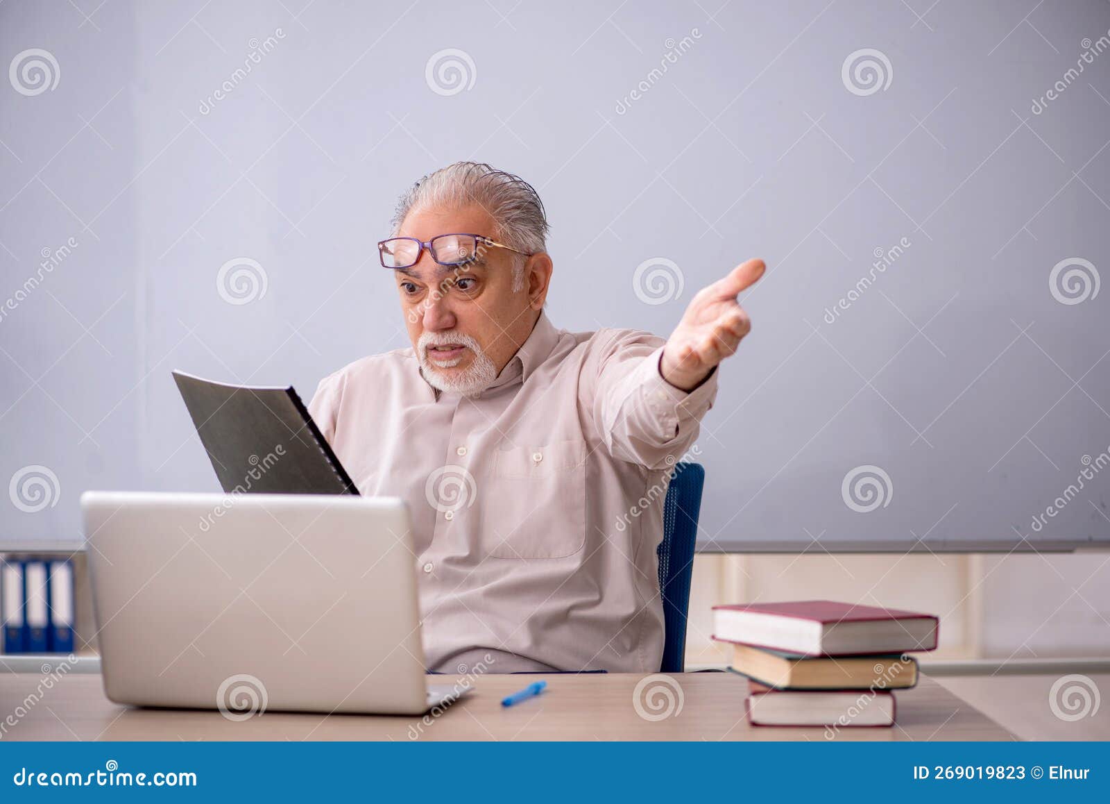 Old Male Teacher in Front of Whiteboard Stock Image - Image of ...