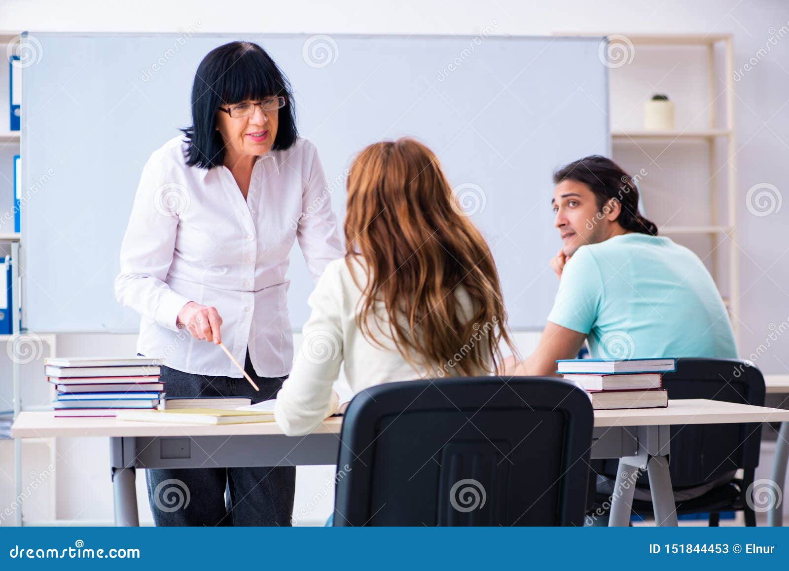 Old Teacher and Students in the Classroom Stock Image - Image of ...