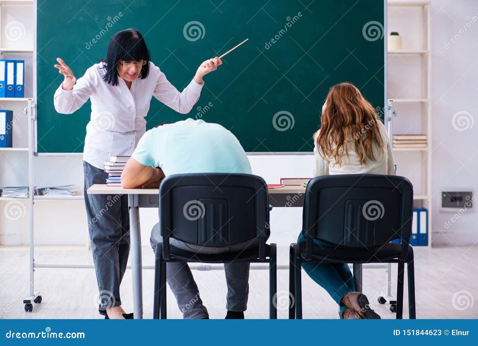 Old Teacher and Students in the Classroom Stock Image - Image of ...