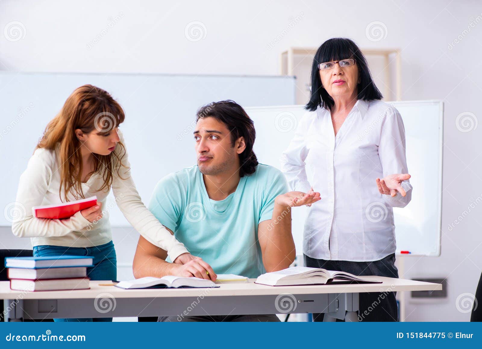 Old Teacher and Students in the Classroom Stock Image - Image of ...