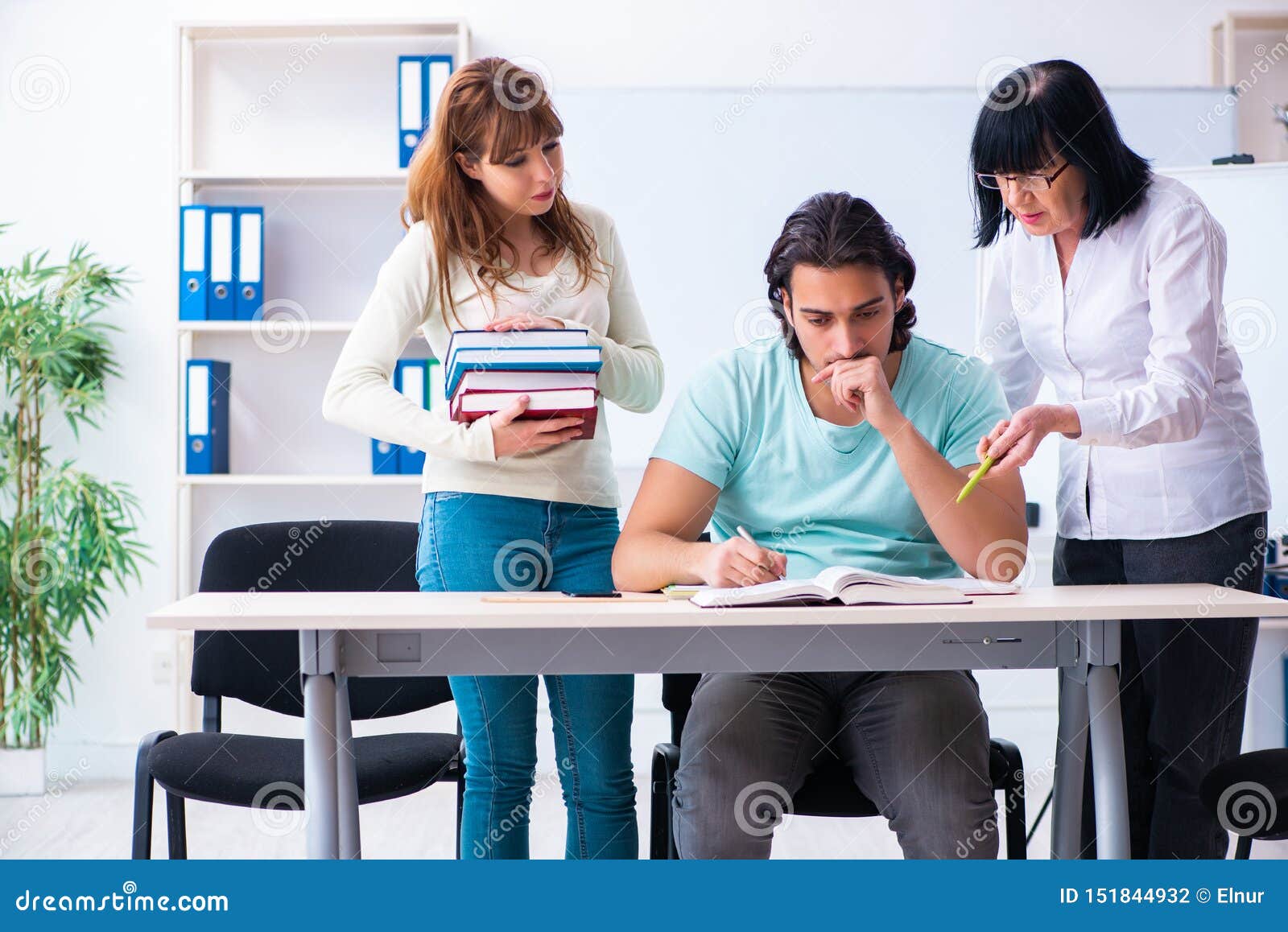 Old Teacher and Students in the Classroom Stock Photo - Image of ...