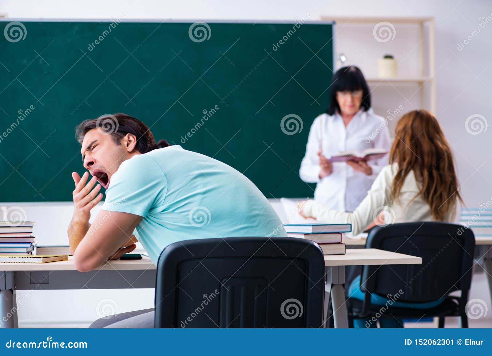 Old Teacher and Students in the Classroom Stock Image - Image of ...