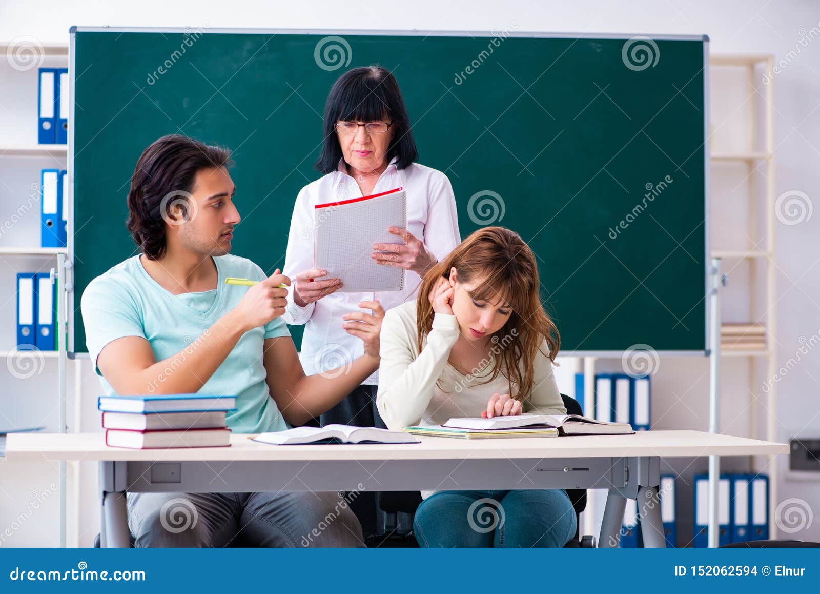 Old Teacher and Students in the Classroom Stock Photo - Image of ...