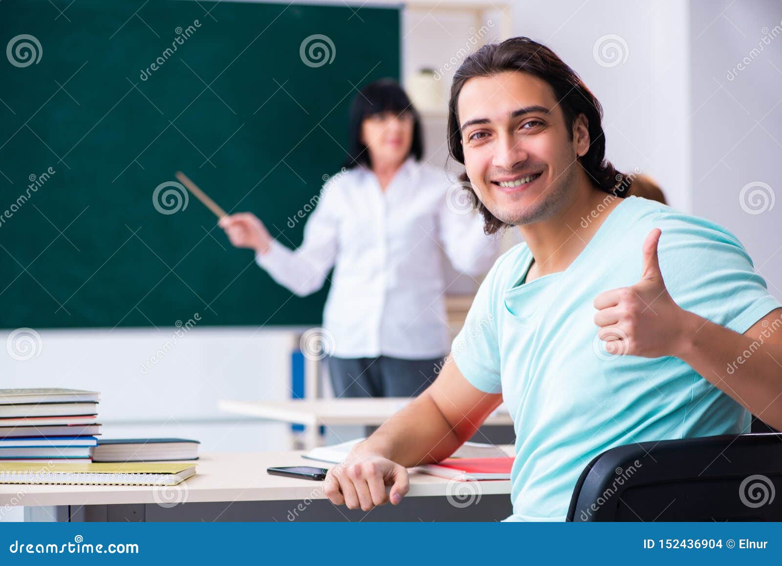 Old Teacher and Students in the Classroom Stock Photo - Image of ...