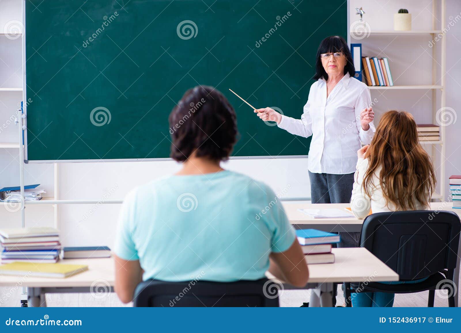 Old Teacher and Students in the Classroom Stock Image - Image of asking ...